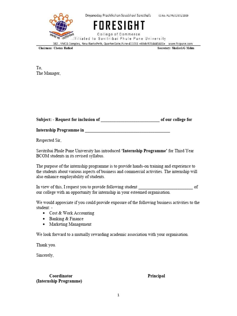Internship Letter Bcom | PDF
