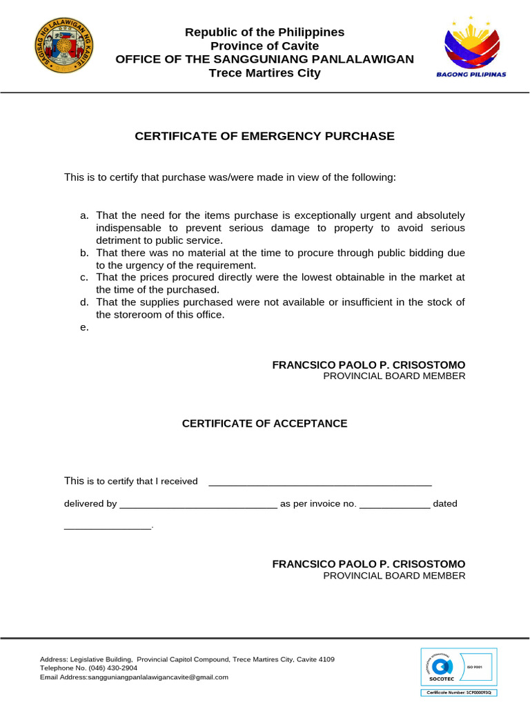 emergency purchase | PDF