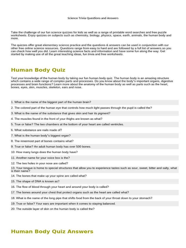 Science Trivia Questions and Answers | PDF | Acid | Planets