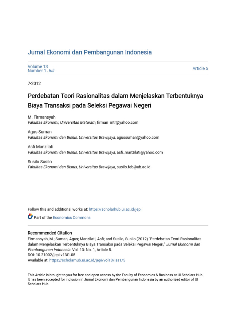 Perdebatan Teori Rasionalitas Dalam Menjelaskan Terbentuknya Biay | PDF