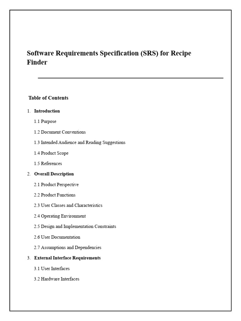 Recipe Finder Srs Ingredient Based Search Pdf Usability Software