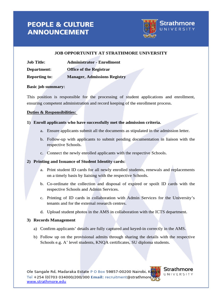 Job-Advert-Administrator-Enrollment-1 | PDF
