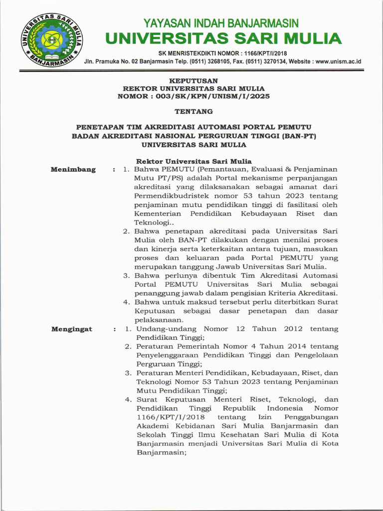 003.SK - KPN.UNISM.I.2025 Penetapan TIM Akreditasi Automasi Portal ...