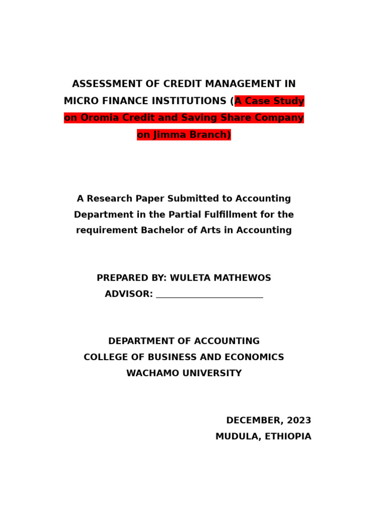 Credit Management in Microfinance: Oromia | PDF | Microfinance | Loans