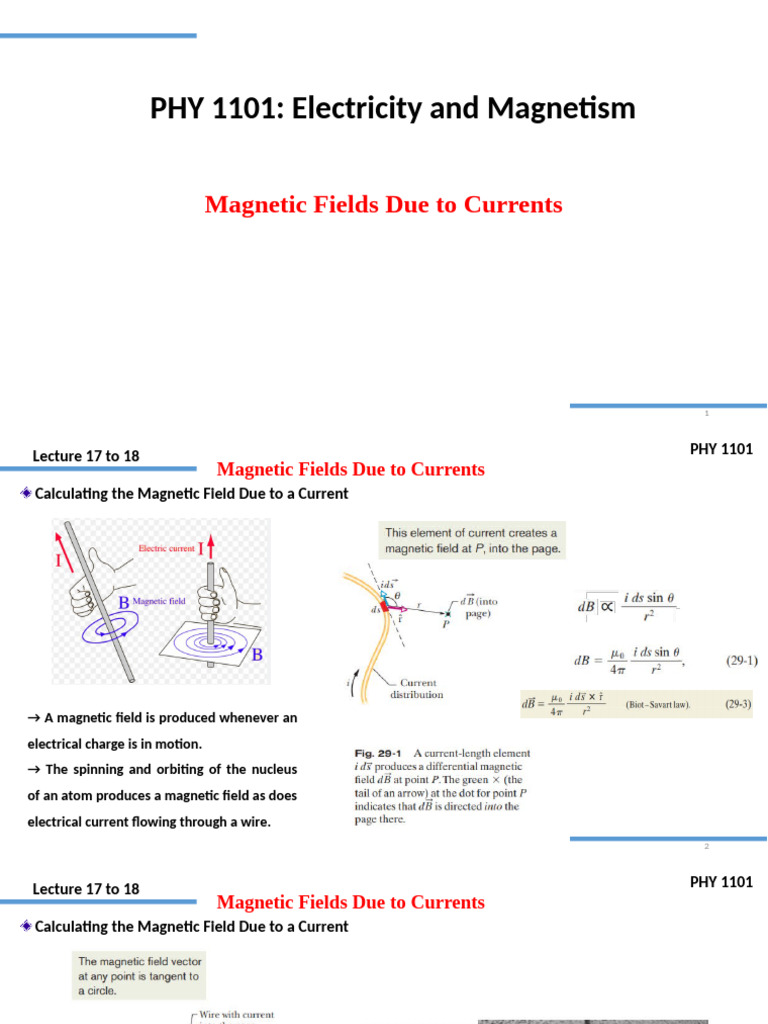 PHY 1101-Magnetic Fields Due To Currents | PDF | Electric Field ...