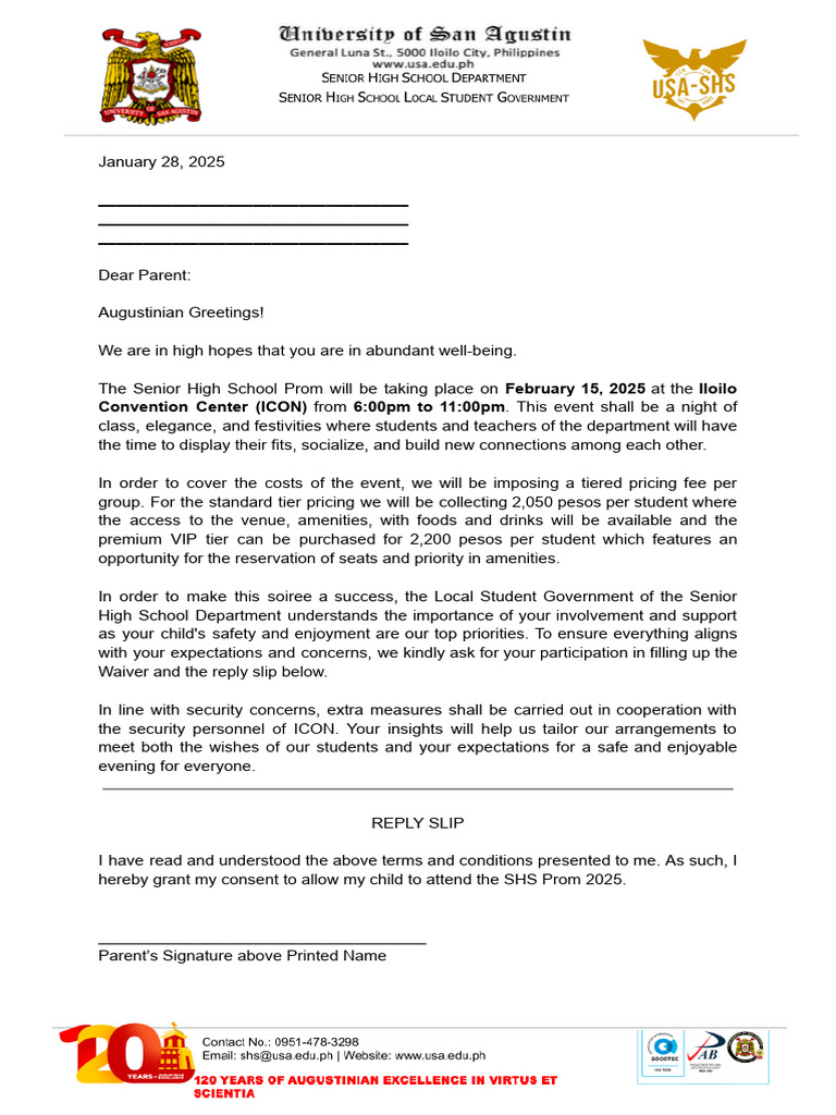 SHS Prom 2025 Parent Consent Notice | PDF