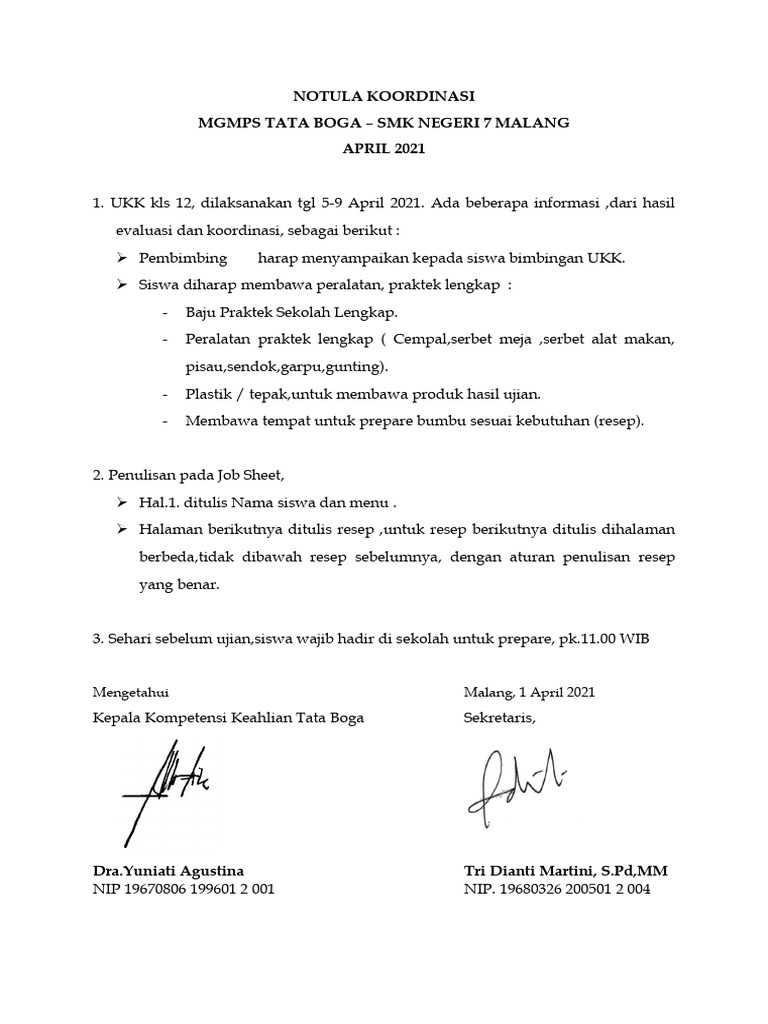 Notula Koordinasi April21 | PDF
