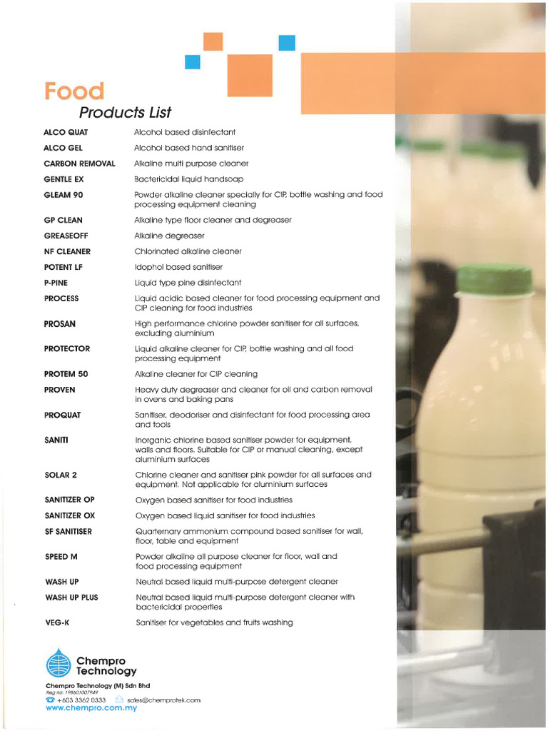 Chempro Product List (Food) | PDF