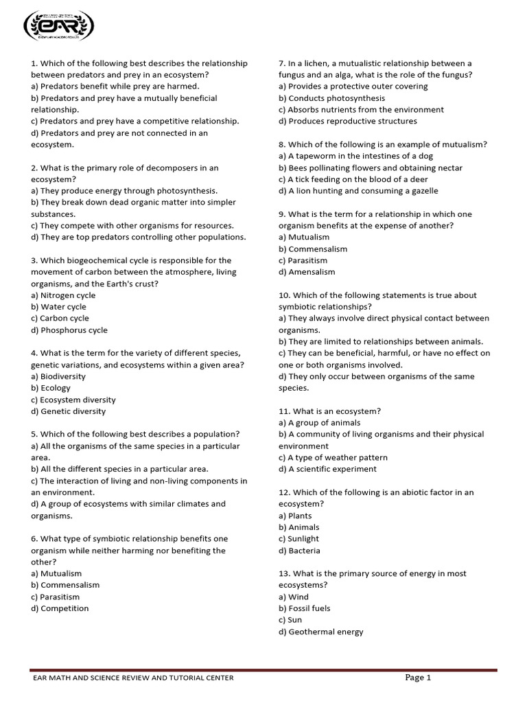 Nmat Bio 4 - Ecology Questionnaire | PDF | Ecosystem | Forests