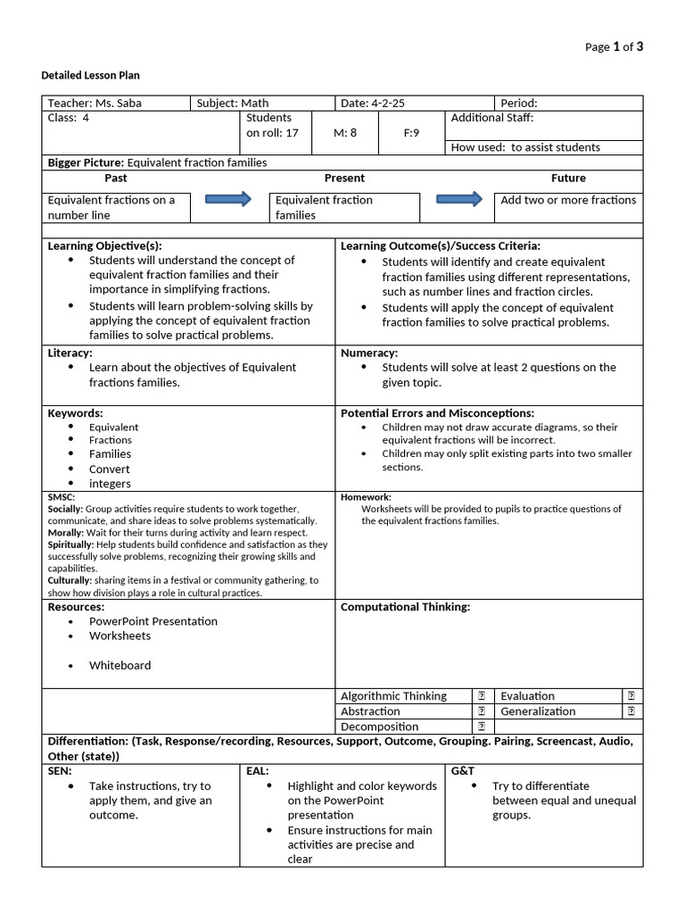 Lesson plan 10- Equivalent fraction families | PDF | Cognitive Science ...