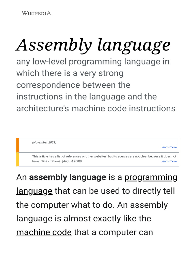 Assembly Language - Simple English Wikipedia, The Free Encyclopedia | PDF | Assembly Language ...