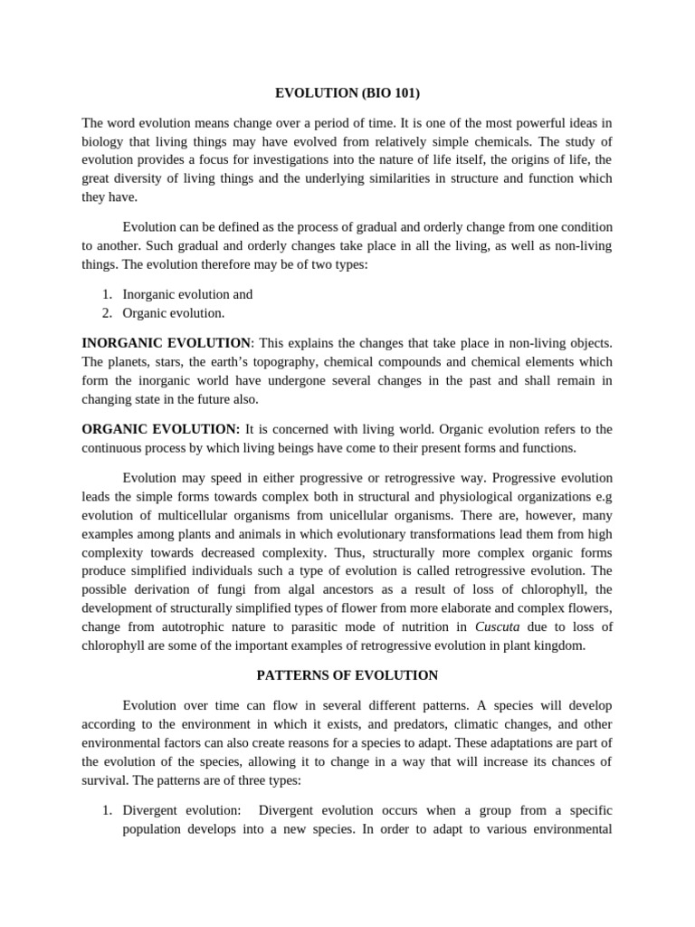 EVOLUTION BIO 101 NOTE NEW | PDF | Evolution | Life