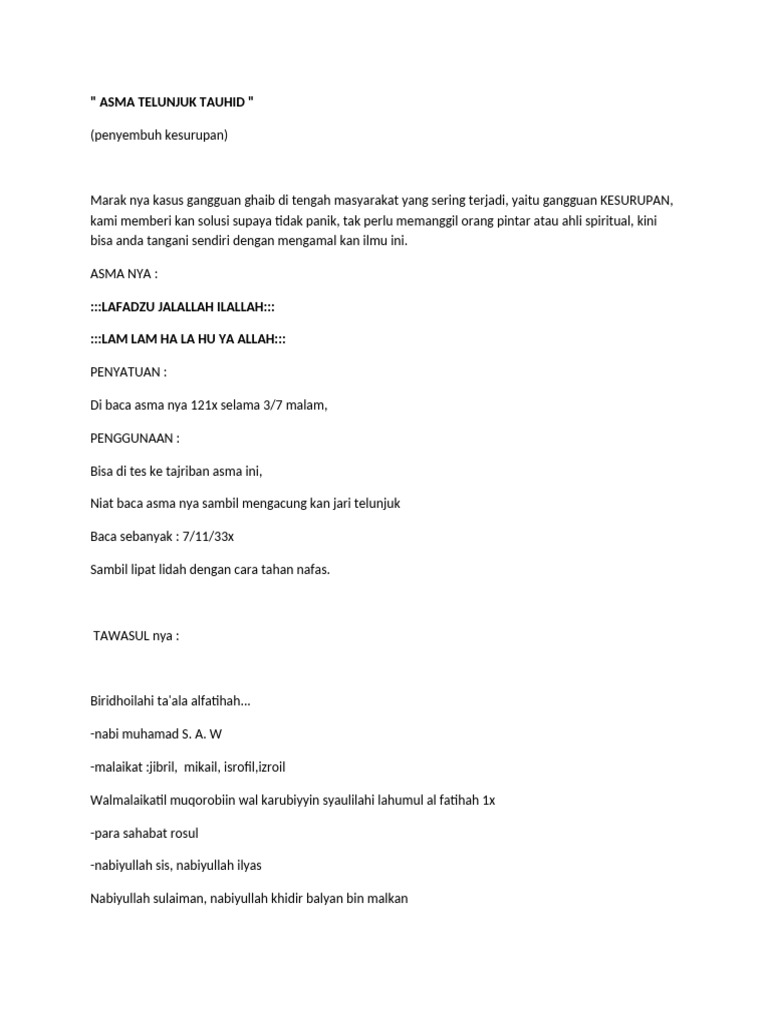 Panduan Asma Telunjuk Tauhid | PDF