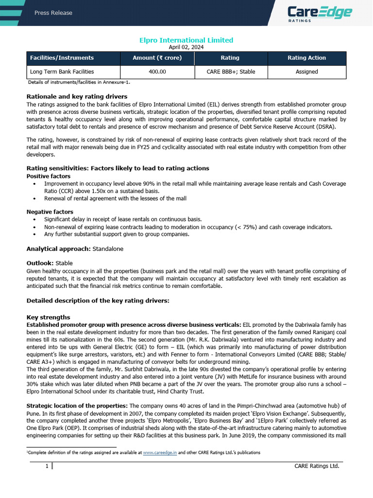 Elpro International Limited | PDF | Lease | Economies