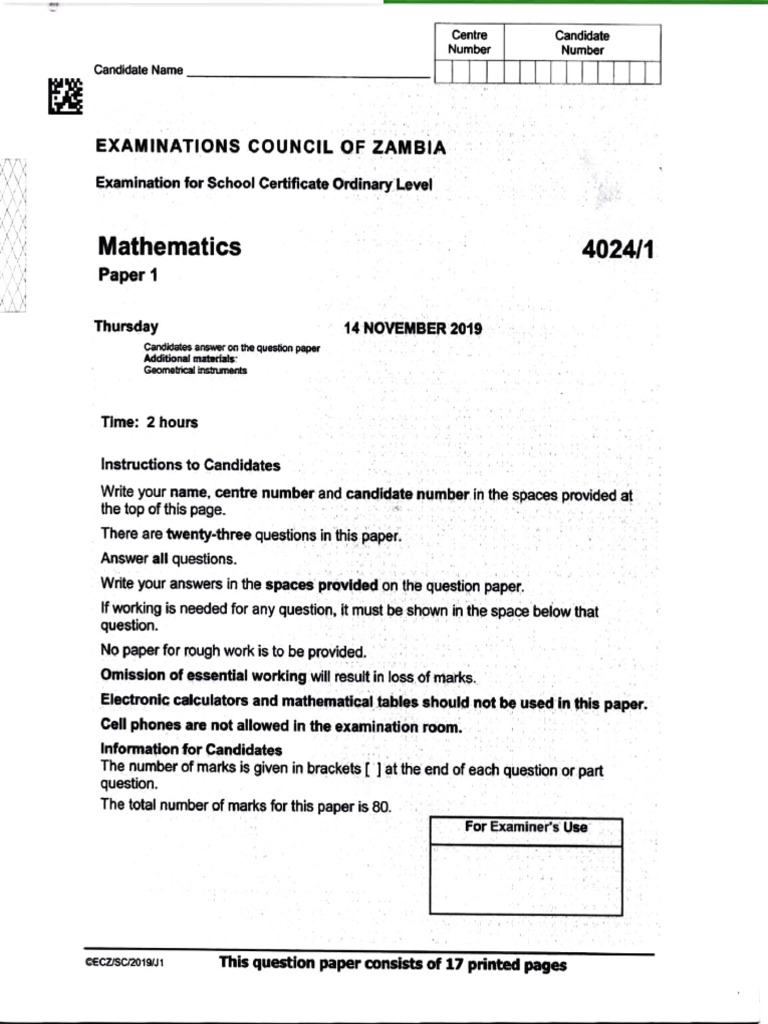 2019 Mathematics Paper 1 Exam Guide | PDF | Mathematics | Geometry