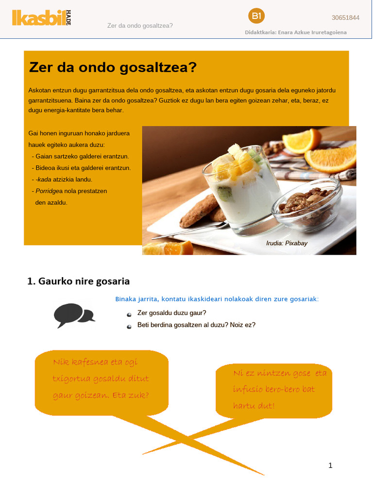 Zer Da Ondo Gosaltzea | PDF