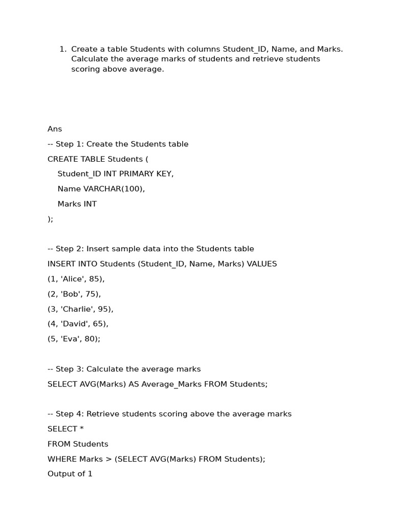 Create A Table Students With Columns Student | PDF | Data Management