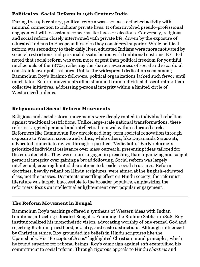 19th Century Indian Reform Movements | PDF | Marriage | British Raj