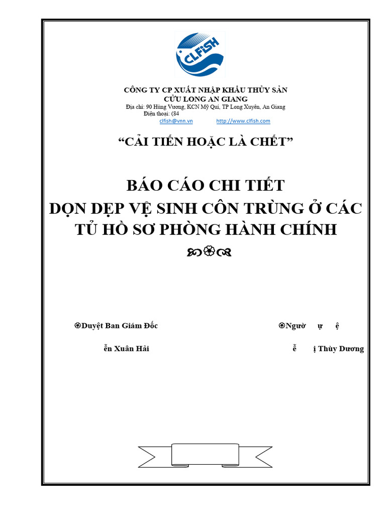 6. Báo cáo chi tiết dọn dẹp vệ sinh côn trùng 789456 | PDF