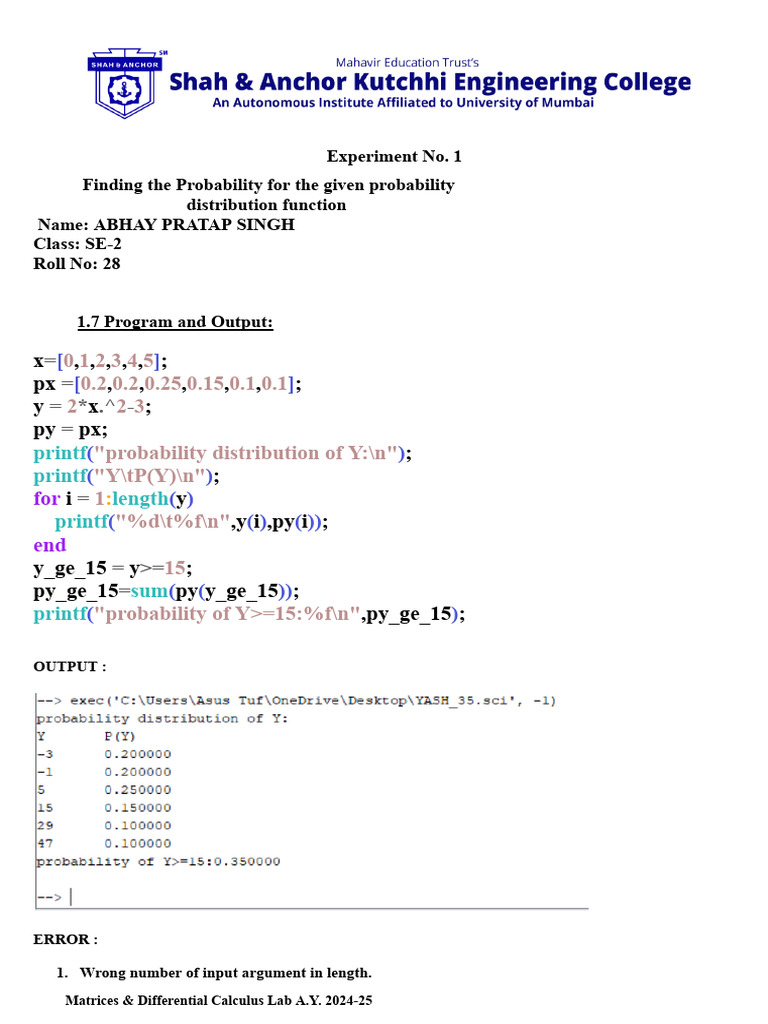 ABHAY_28_EXP1 | PDF | Computer Programming | Calculus