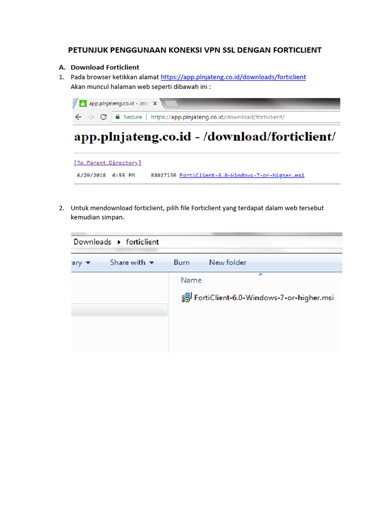 Petunjuk Penggunaan Koneksi VPN-SSL Dengan Forticlient | PDF