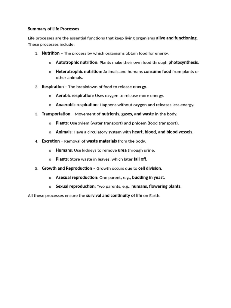 Essential Life Processes Overview | PDF