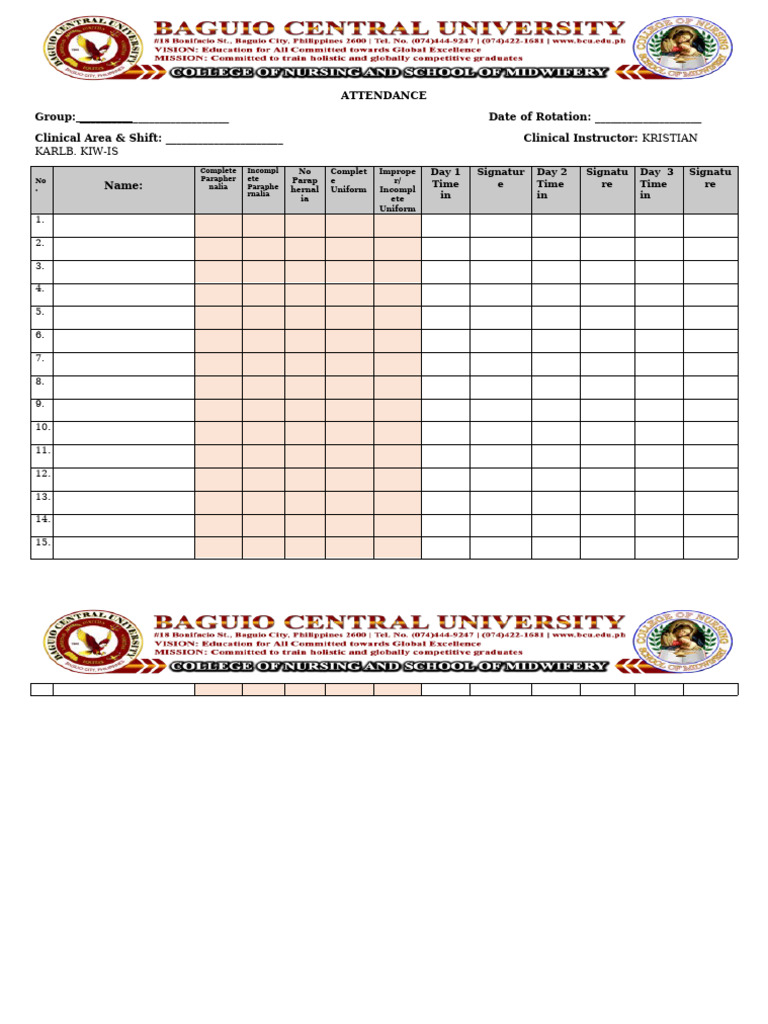 Clinical Attendance Log Template | PDF