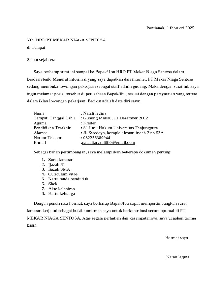 Surat Lamaran PT | PDF