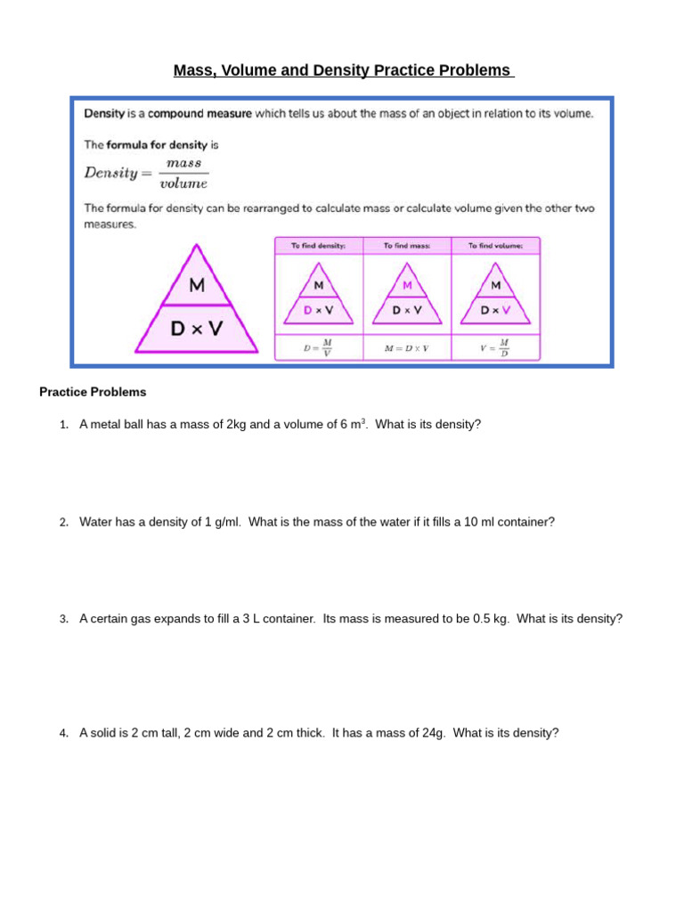 Density Calculation Questions | PDF