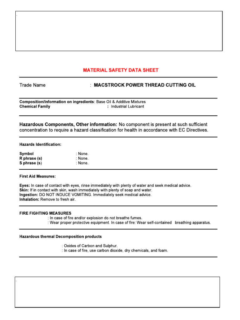 MSDS - Threading Oil | PDF