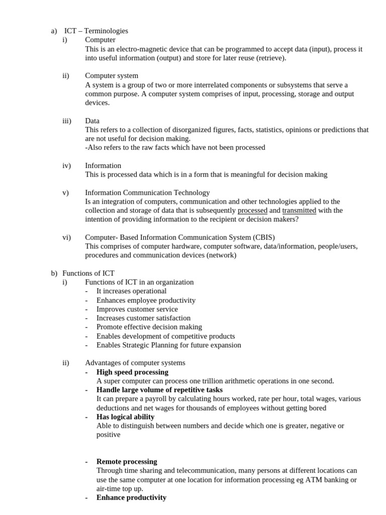 ICT NOTES (1) | PDF | Central Processing Unit | Random Access Memory