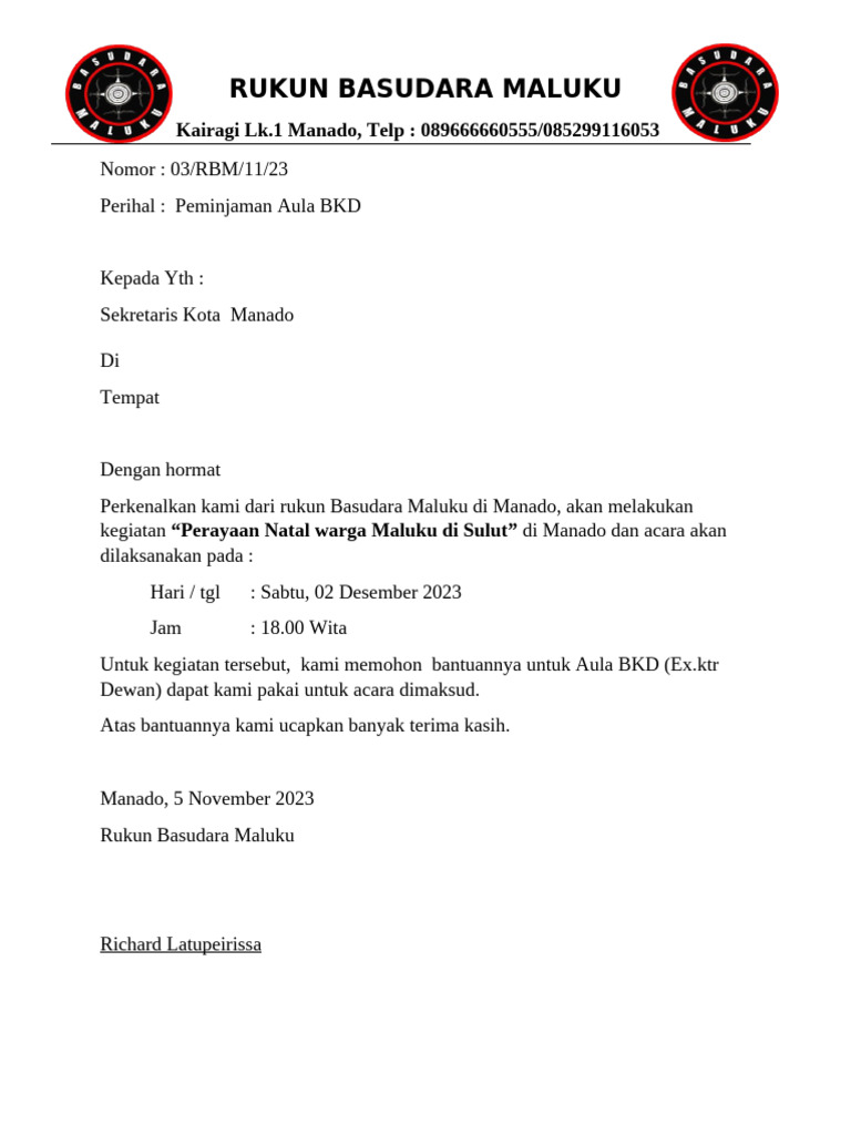 surat pinjam ged BKD Manado | PDF