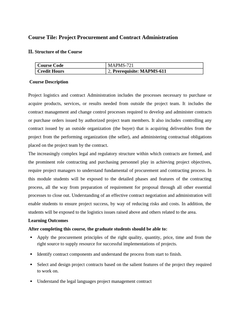 Project Procurement & Contract Admin Course | PDF | Procurement | Business