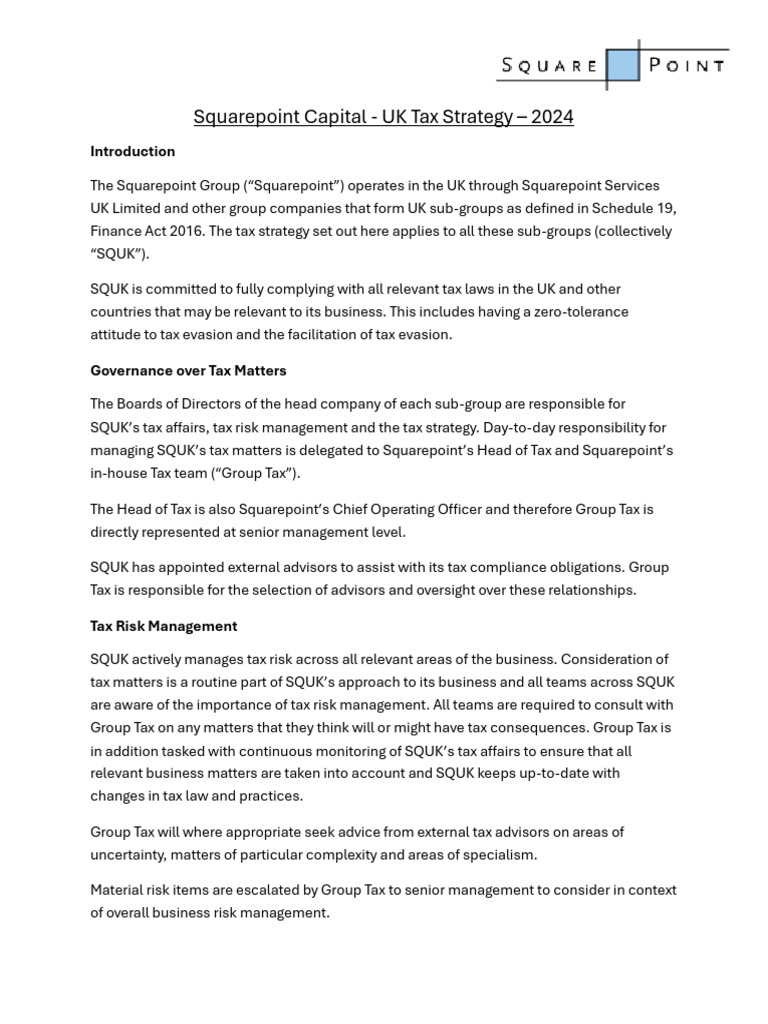Squarepoint Capital UK Tax Strategy 2024 | PDF | Taxes | Risk Management