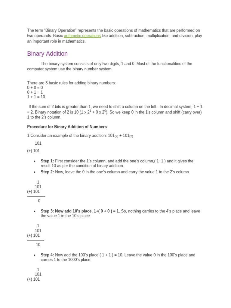 Understanding Binary Operations In Math Pdf Subtraction Division