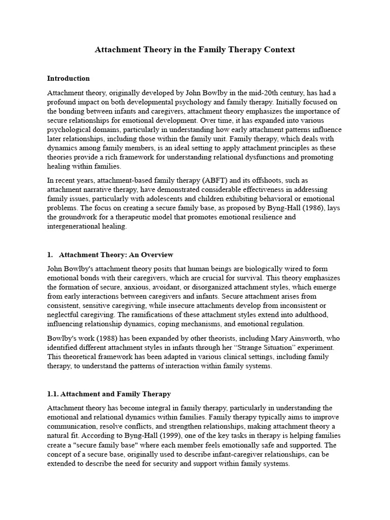 Attachment Theory in Family Therapy | PDF | Attachment Theory | Family ...