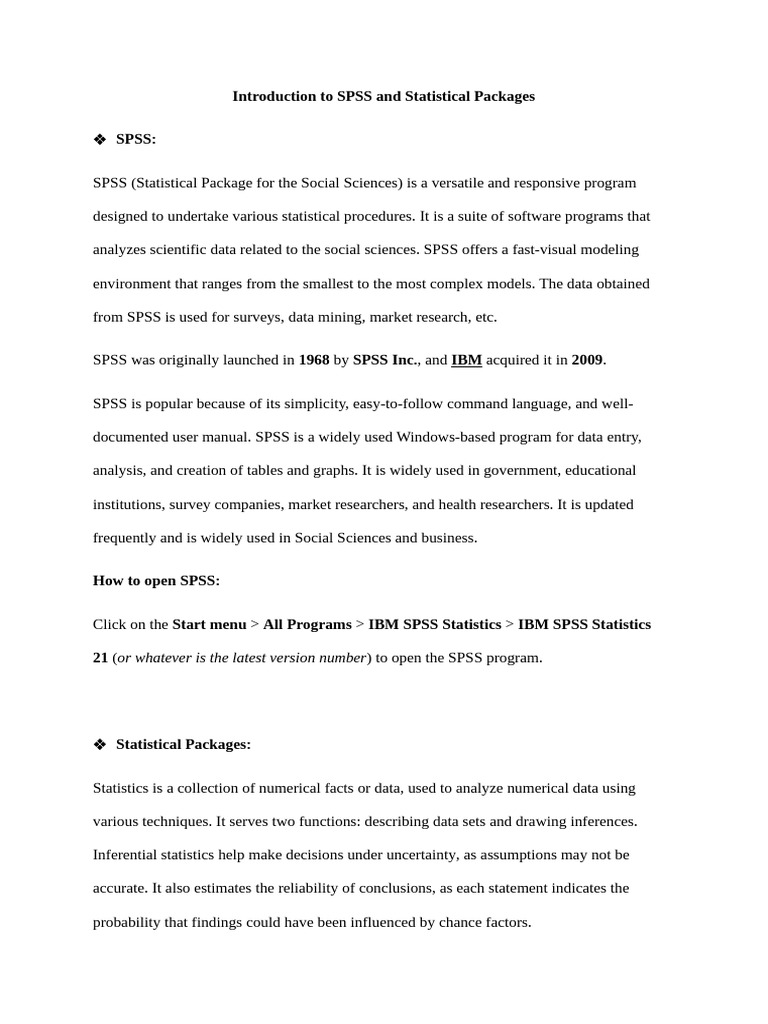 Introduction To SPSS and Statistical Packages | PDF | Spss | Statistics