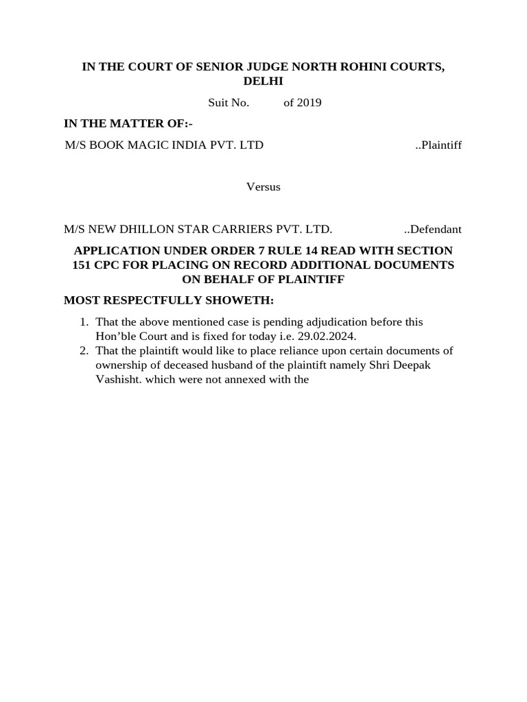 Order 7 Rule 14 | PDF