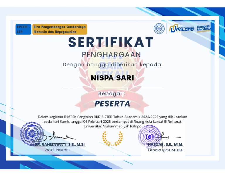 Sertifikat Bimtek BKD 2025 - 40 | PDF