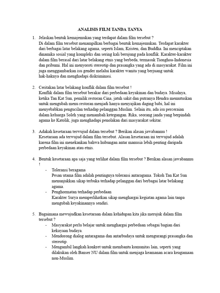 Analisis Film Tanda Tanya | PDF