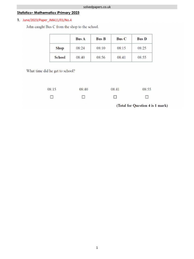 iPrimary Math Statistics Papers 2023 | PDF