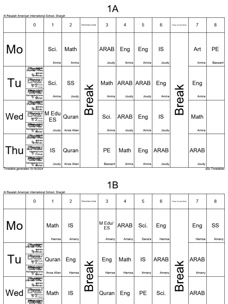 Classrooms' timetable, Oct 19th | PDF