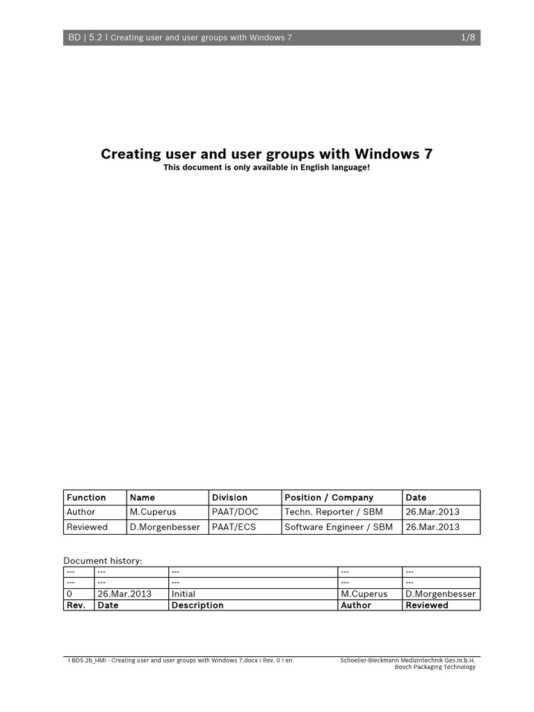 BD5.2b - HMI - Creating User and User Groups With Windows 7 | PDF ...