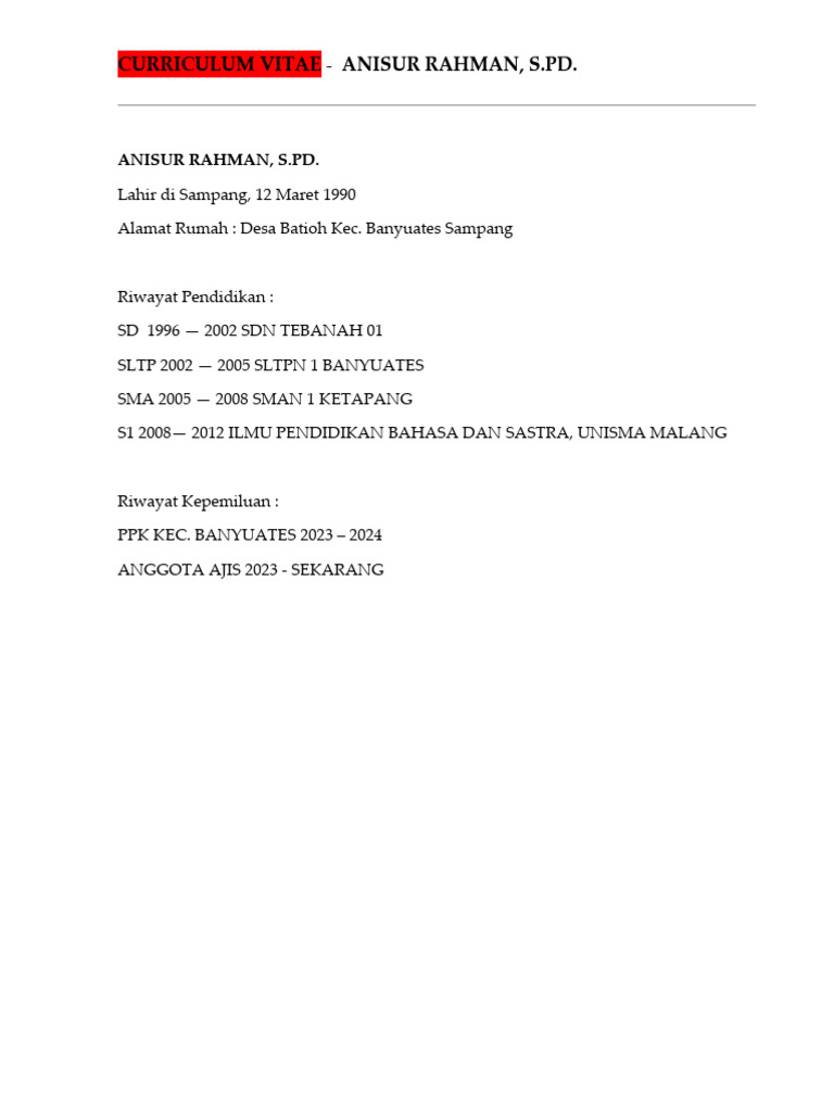 Curriculum Vitae - Anisur Rahman | PDF