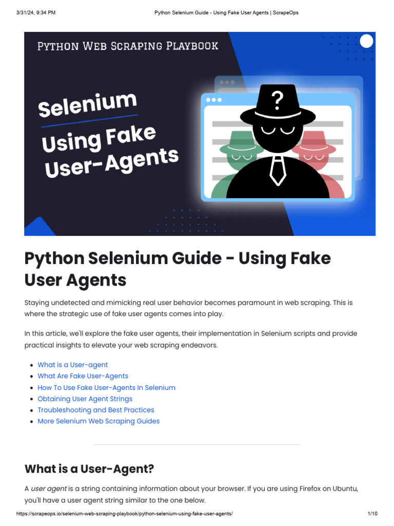 13.python Selenium Guide - Using Fake User Agents - ScrapeOps | PDF | Selenium (Software ...