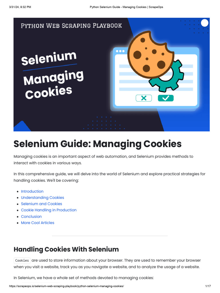 11.Python Selenium Guide - Managing Cookies _ ScrapeOps | PDF | Http ... 11.Python Selenium Guide - Managing Cookies _ ScrapeOps | PDF | Http ...