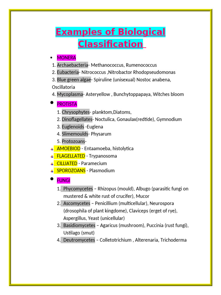Examples of Biological Classification | PDF