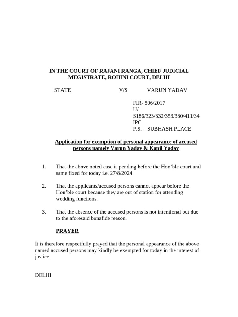 Exemption Application for Accused Yadav | PDF