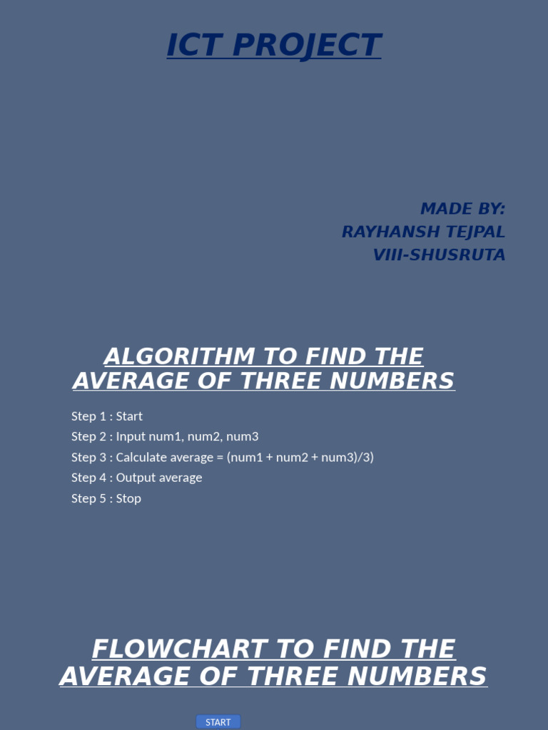 Algorithm To Find The Average of Three Numbers .Final | PDF
