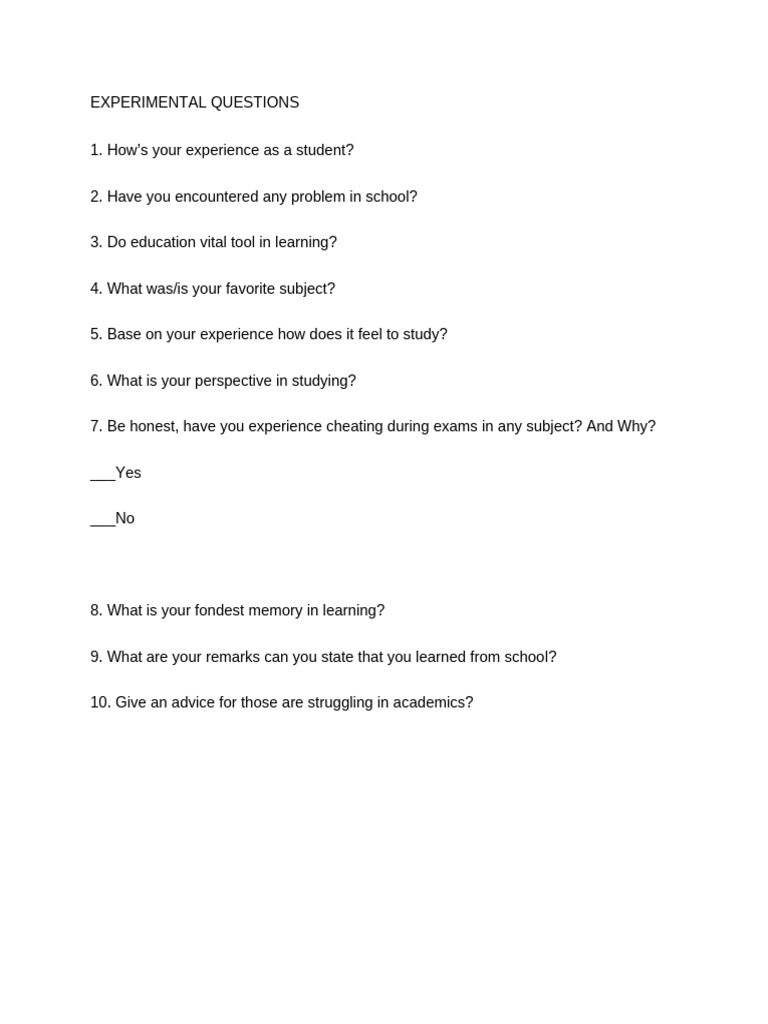 Experimental Questions | PDF